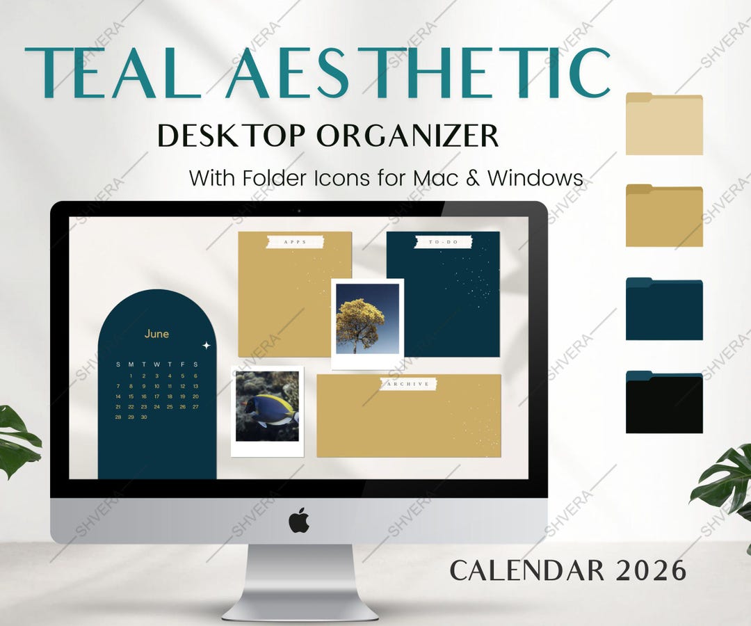 Teal & Yellow Desktop Organizer With 2026 Calendar, 68 Aesthetic Teal ...
