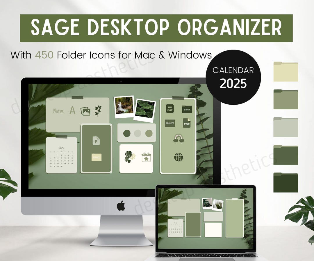 Calendar 2025 Sage Desktop Organizer With 450 Folder Icons for Mac ...