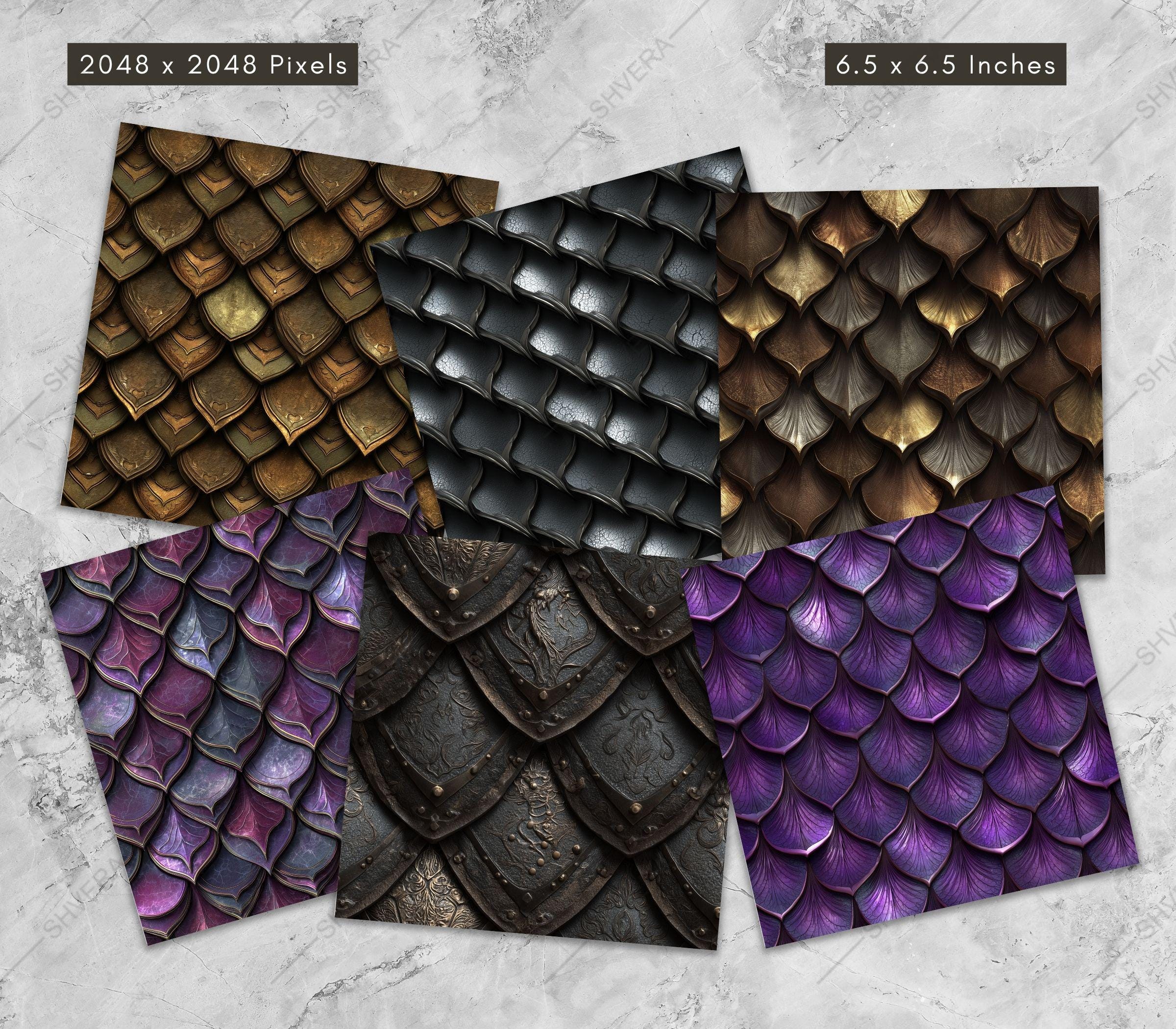 25 Seamless Dragon Scale Texture Pack, Fantasy Scales, Metallic Scale ...