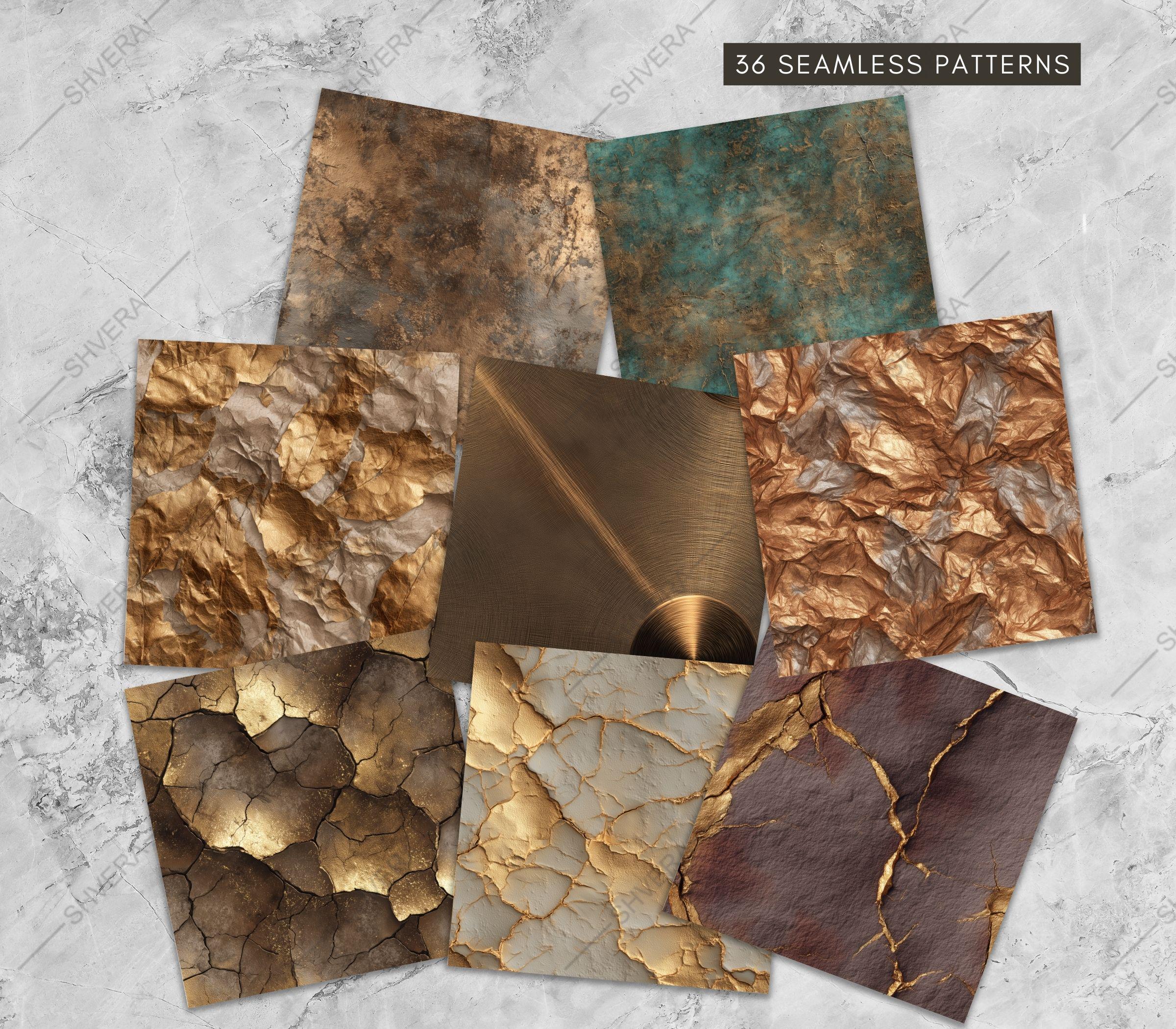 36 Seamless Bronze Metallics Digital Paper Bundle, Gold and Copper ...