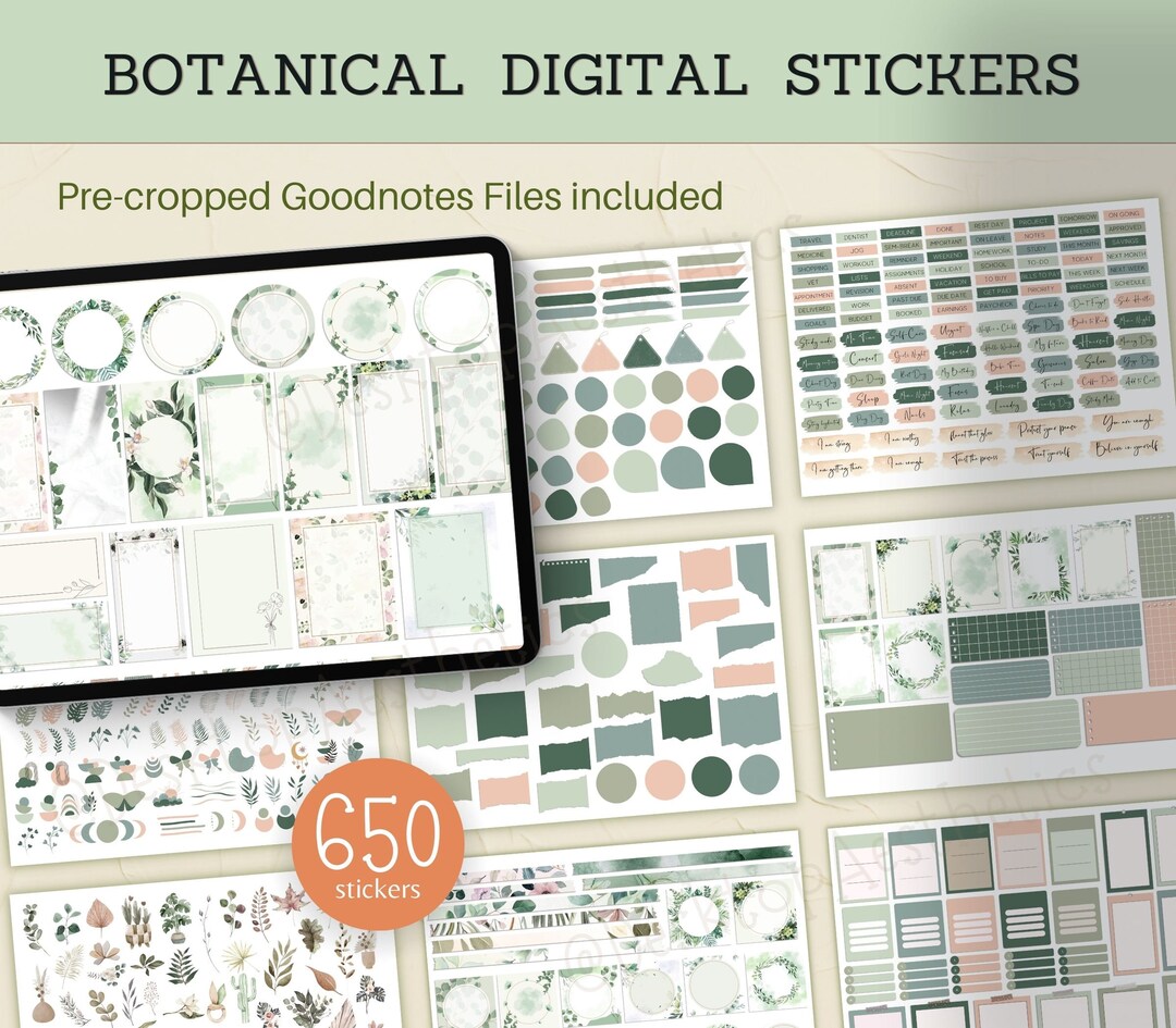 650 Botanical Digital Stickers BUNDLE, Pre-cropped Goodnotes Stickers ...