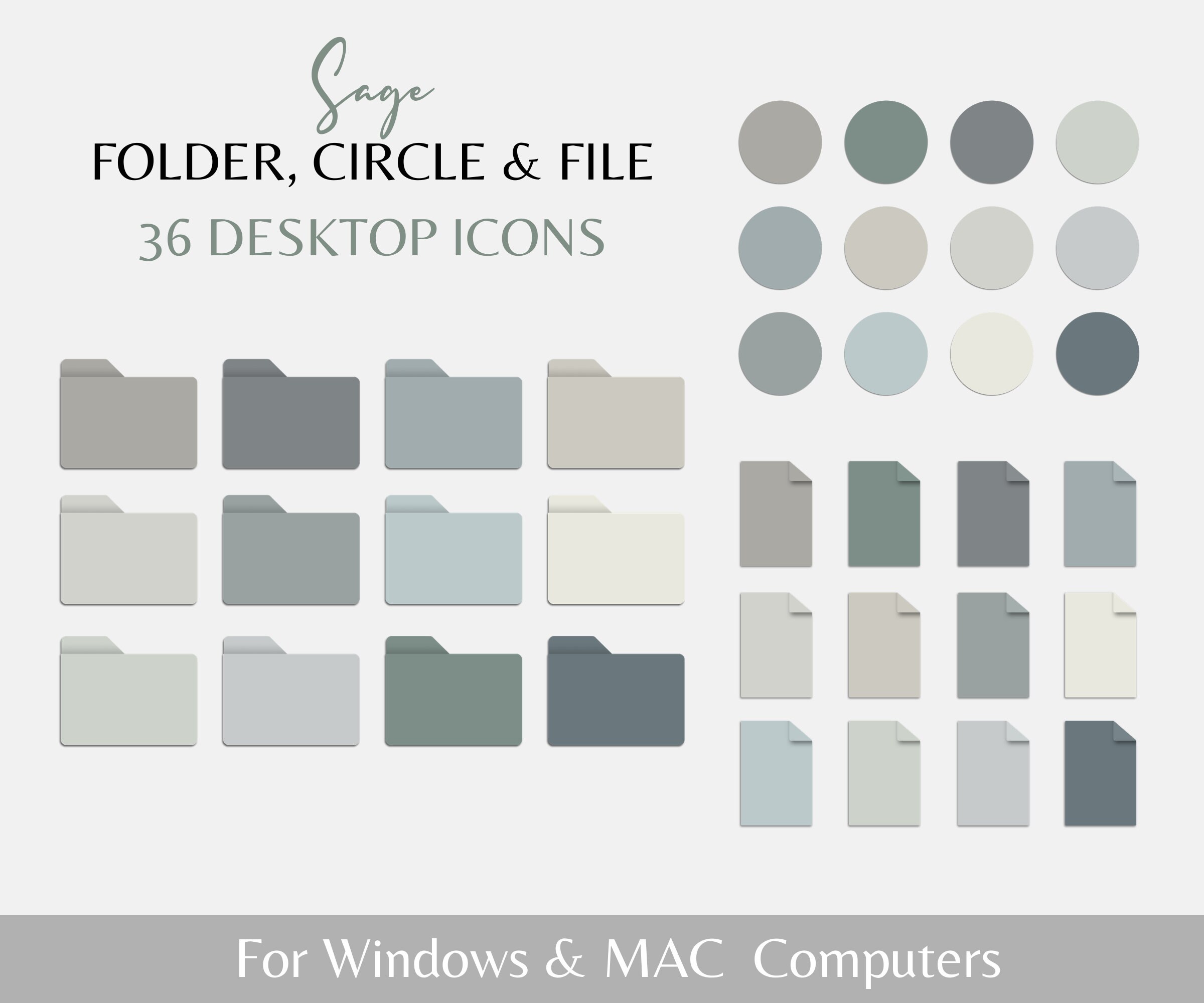 36 Sage Desktop Folder Icons for MACBOOK and WINDOWS Sage | Etsy