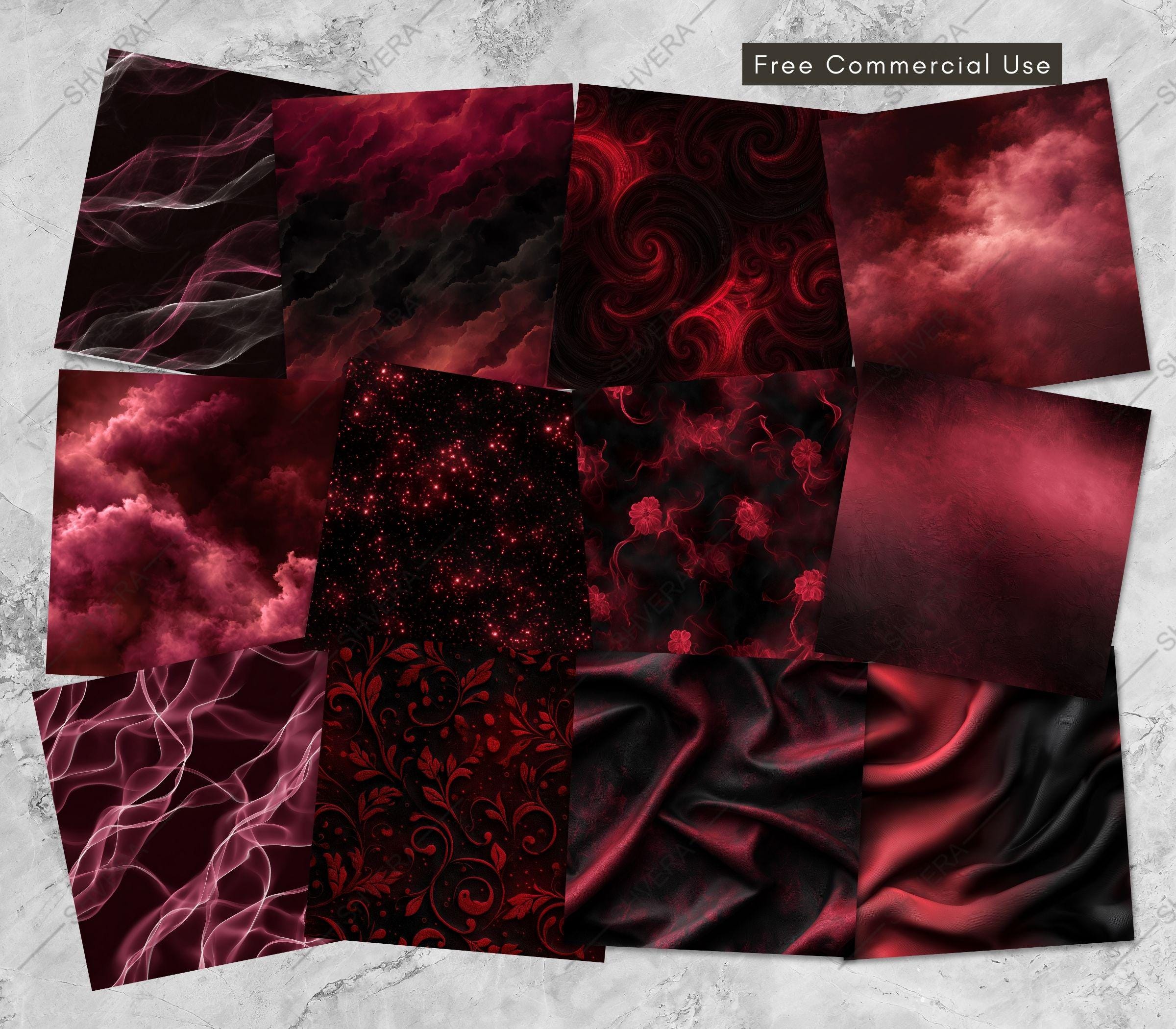 48 Seamless Red and Black Digital Paper Bundle, Gothic Textures ...