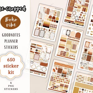650 Boho Vibe Digital Stickers Bundle for Goodnotes, PNG Stickers, Pre ...