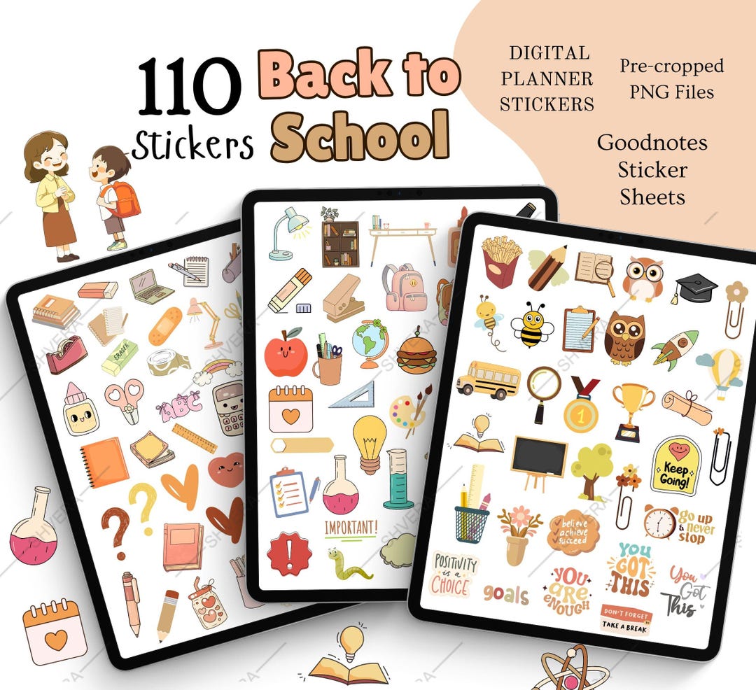 110+ Back to School Digital Stickers | Goodnotes Pre-cropped PNG ...