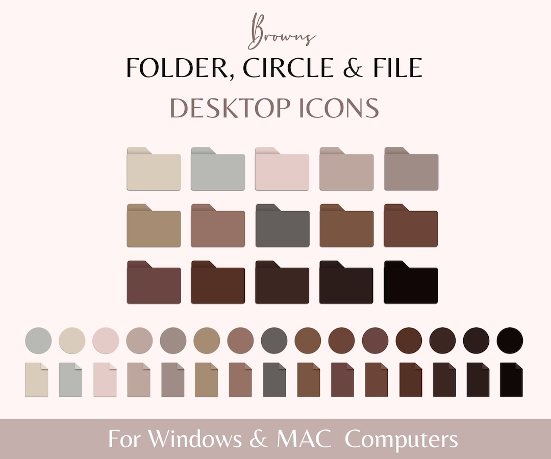 45 Brown Desktop Icons for MacBook and WINDOWS, Circle, Folder, File PC ...