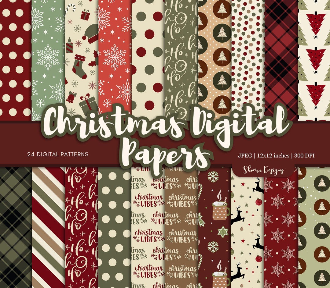 Vintage Christmas Digital Paper Pack: Red & Green Holiday Patterns ...