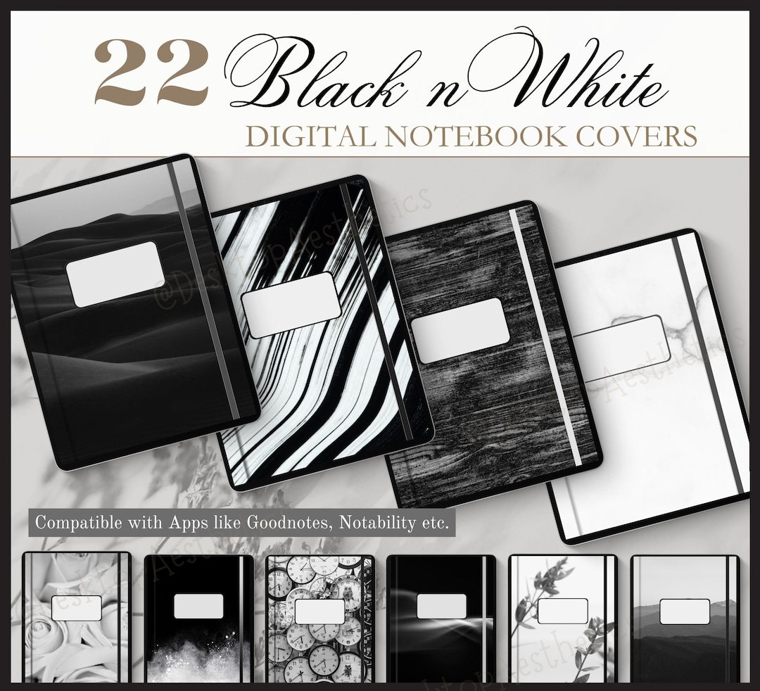 22 Black and White Digital Notebook Covers for Goodnotes, Notability ...
