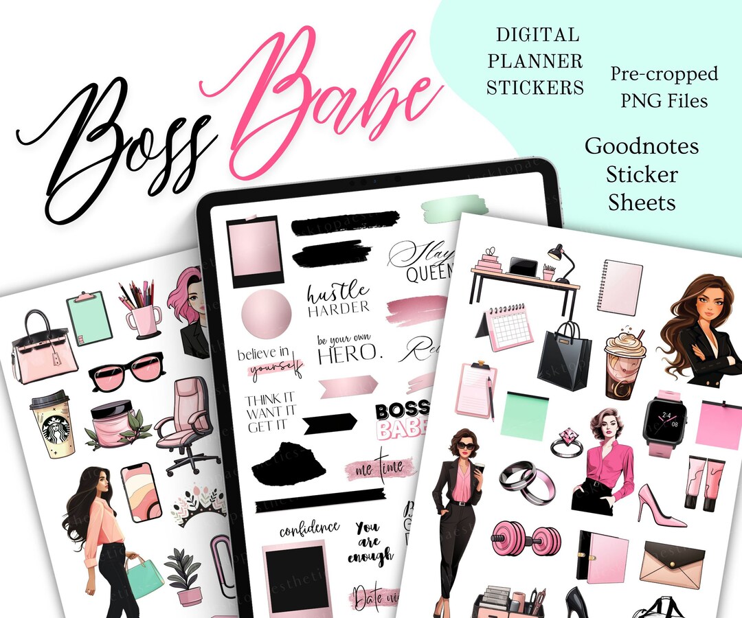 Buy Boss Babe Digital Stickers | 79 Pre-cropped Goodnotes, PNG Stickers ...