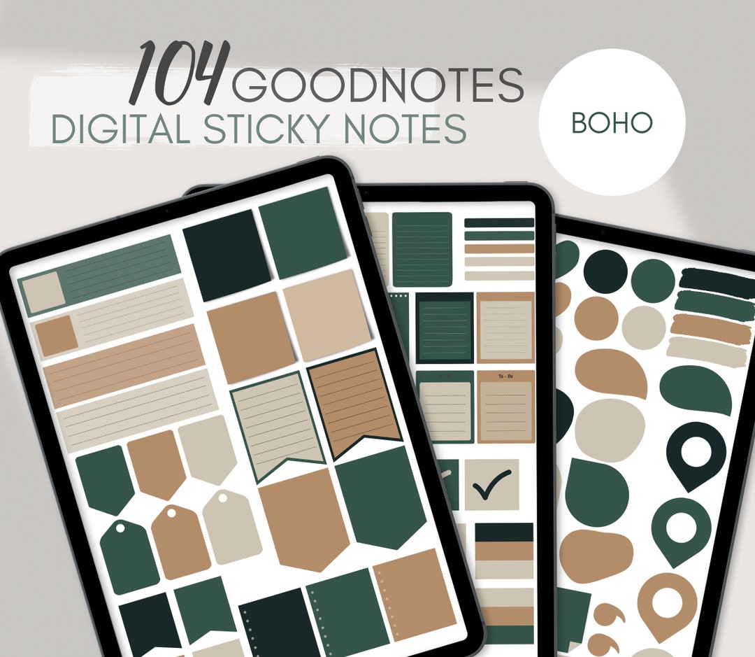 104 Boho Goodnotes Sticky Notes, Pre Cropped Boho Digital Goodnotes ...