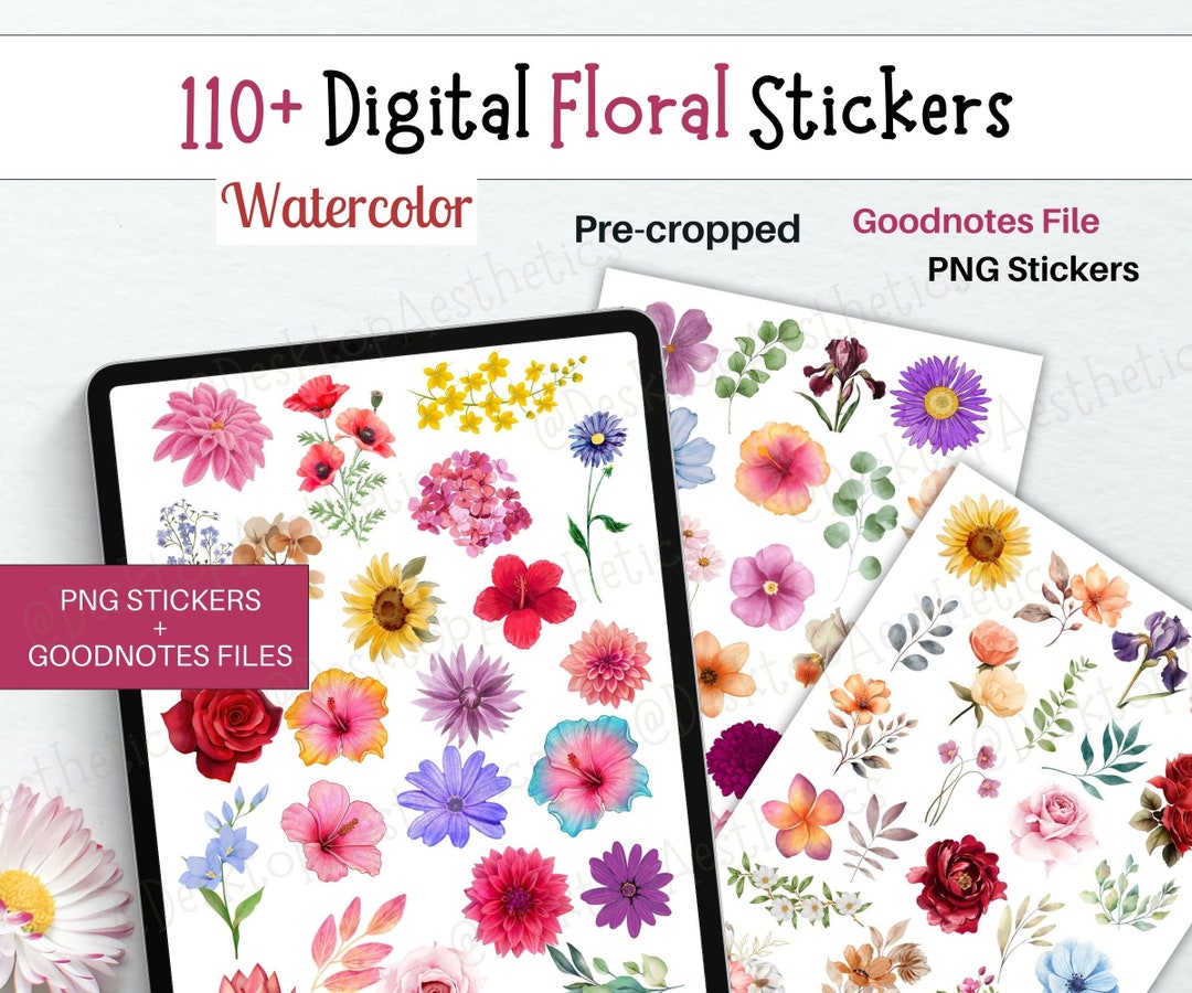 70+ Digital Floral Digital Planner Stickers Pre-cropped for Goodnotes ...