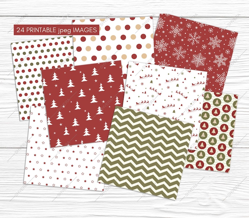 24 Cute Christmas Digital Papers Printable for Crafts, Scrapbooks ...
