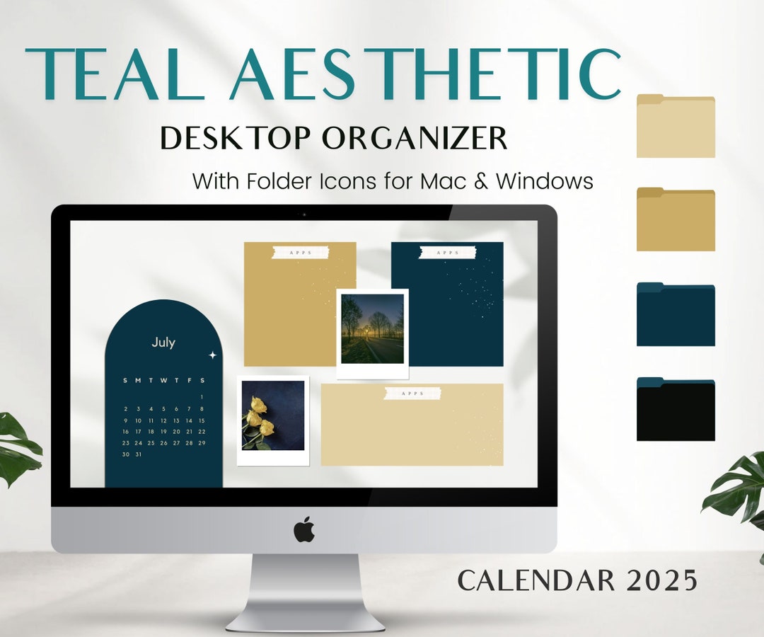 Teal & Yellow Desktop Organizer With 2025 Calendar, 68 Aesthetic Teal ...