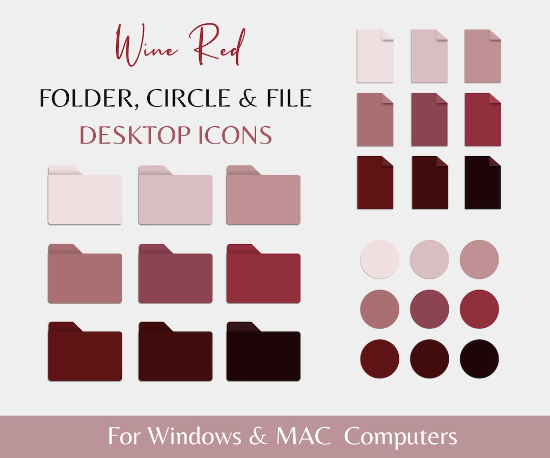 27 Wine Red Desktop Icons for MacBook and WINDOWS, Circle, Folder, File ...