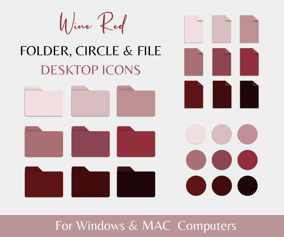 27 Wine Red Desktop Icons for MACBOOK and WINDOWS Circle | Etsy