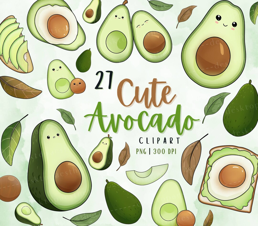 27 Hand Drawn Avocado Clipart Bundle, Png Avocado Bundle, Original Art ...