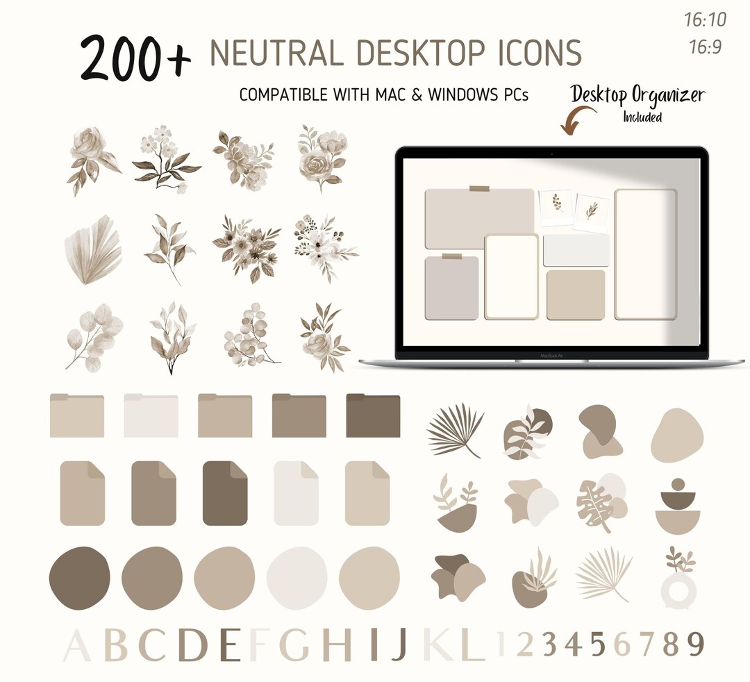 200+ Neutral Desktop Folder Icons for Mac, Windows | Boho Desktop Icons ...