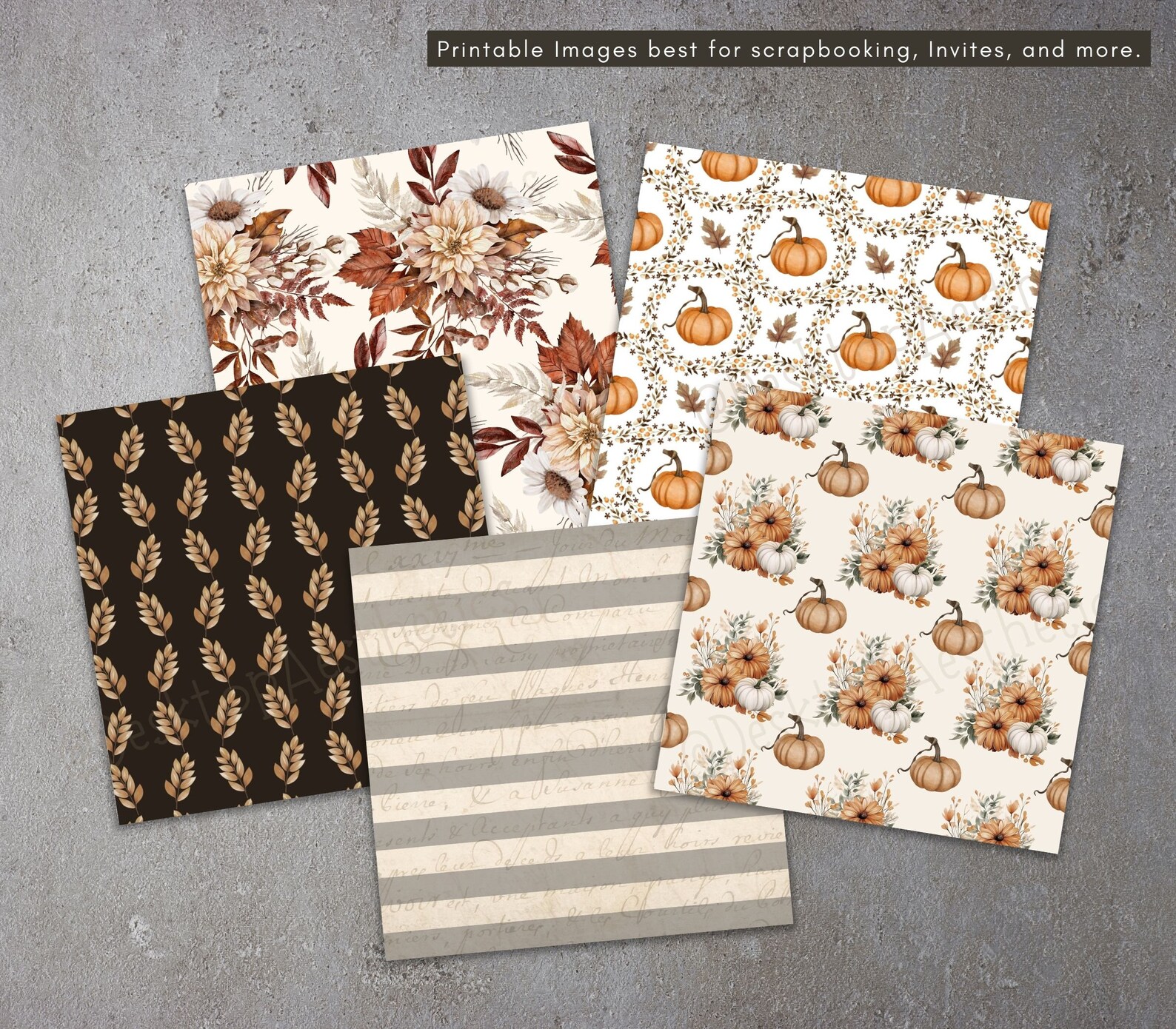 Buy 16 Rustic Autumn Floral Digital Paper Pack, Fall Aesthetic, Wedding ...