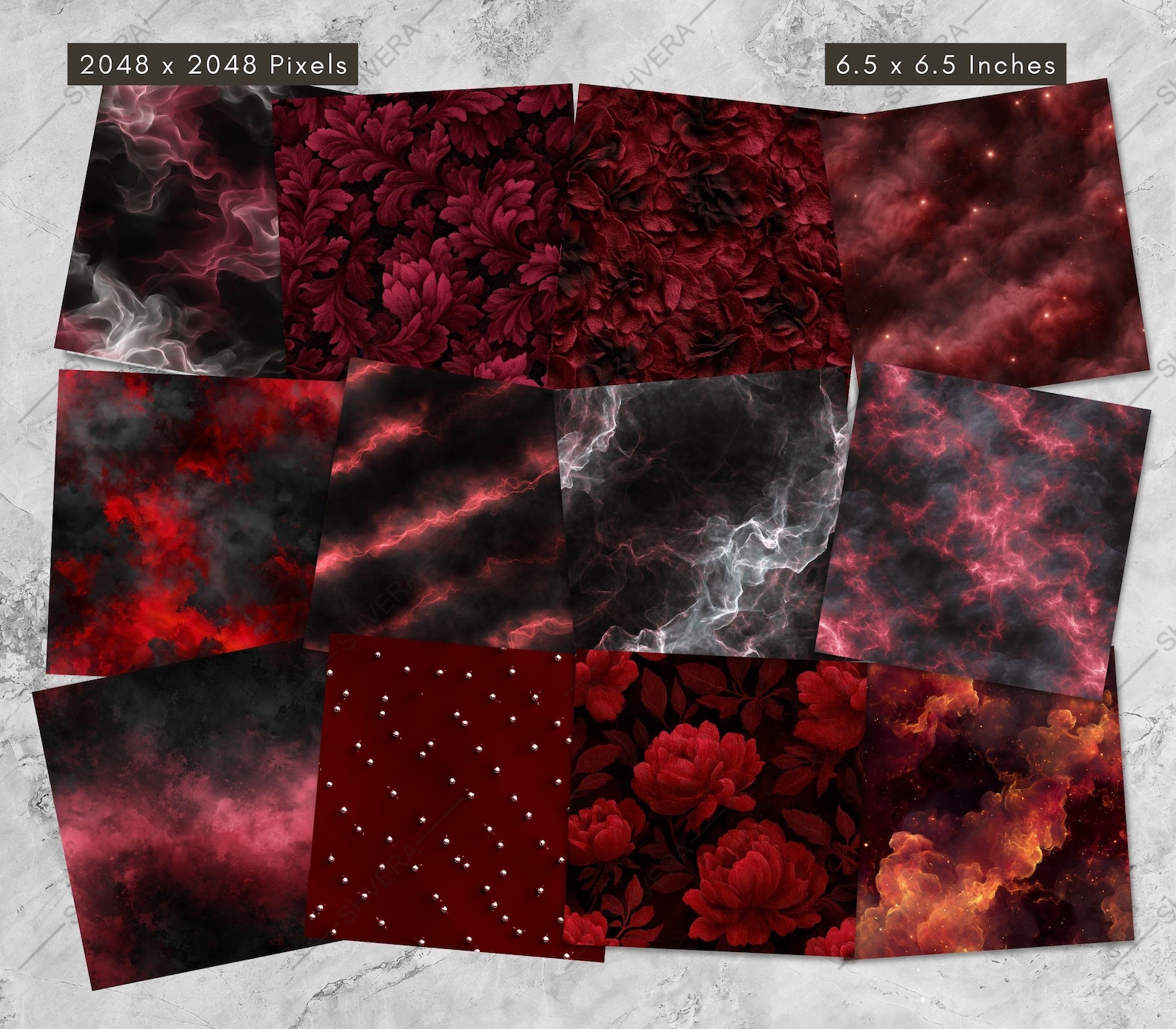 48 Seamless Red and Black Digital Paper Bundle, Gothic Textures ...