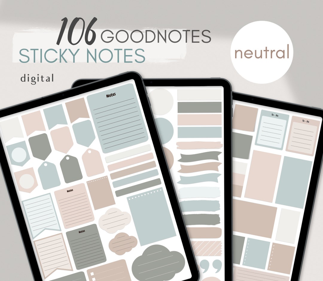 106 Goodnotes Sticky Notes, Pre Cropped Neutral Digital Goodnotes ...