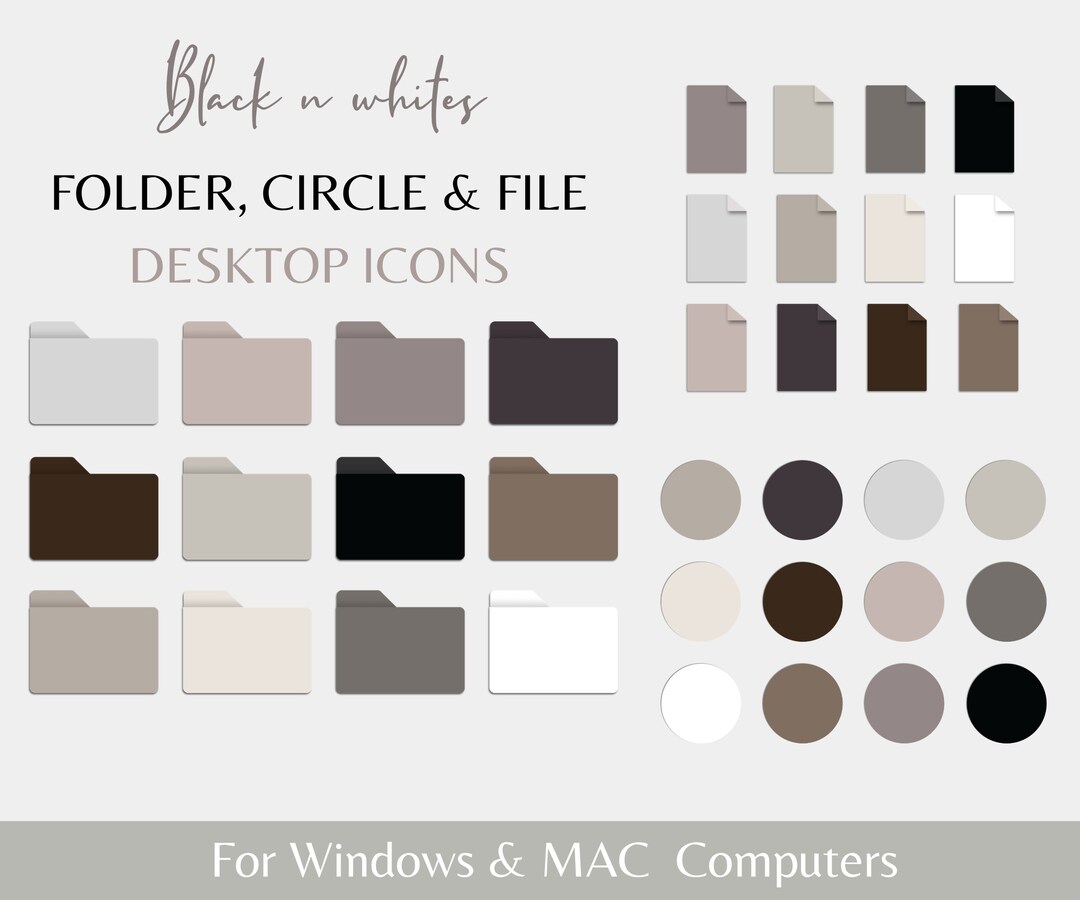 36 Black N White Desktop Folder Icons for MAC and WINDOWS, Circle ...
