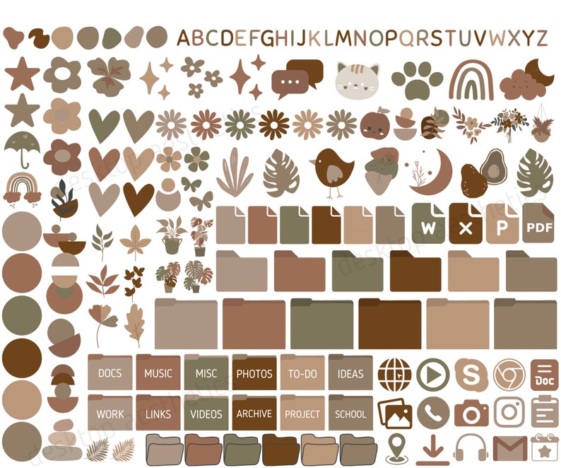 180 Desktop Neutral Folder Icons With Free Desktop Organizers - Etsy