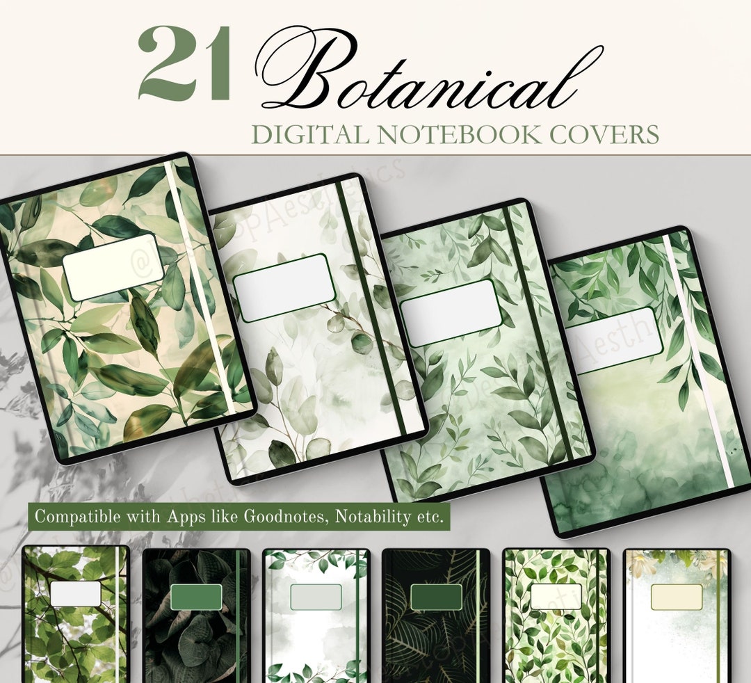 21 Botanical Goodnotes Covers, Digital Notebook Covers, Sage Aesthetic ...
