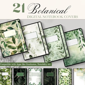 21 Botanical Goodnotes Covers, Digital Notebook Covers, Sage Aesthetic ...