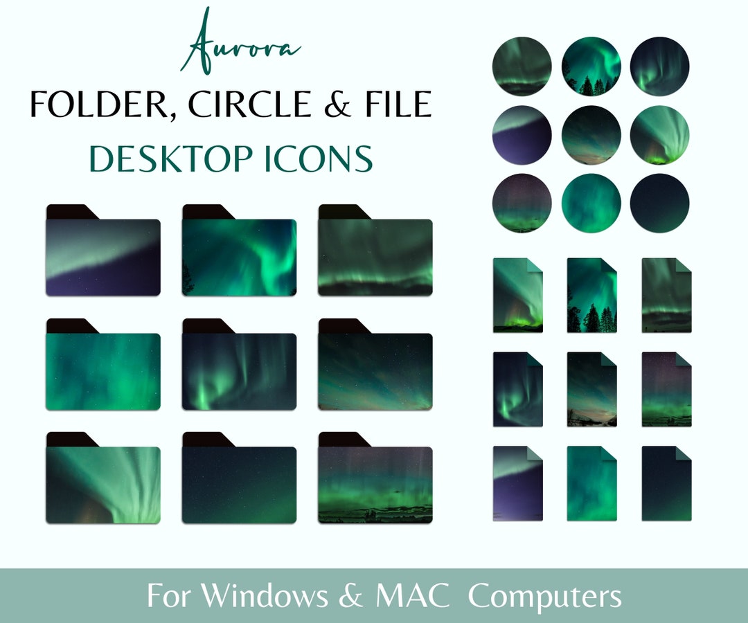 27 Aurora Desktop Icons for MacBook and WINDOWS, Circle, Folder, File ...