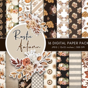 Buy 16 Rustic Autumn Floral Digital Paper Pack, Fall Aesthetic, Wedding ...