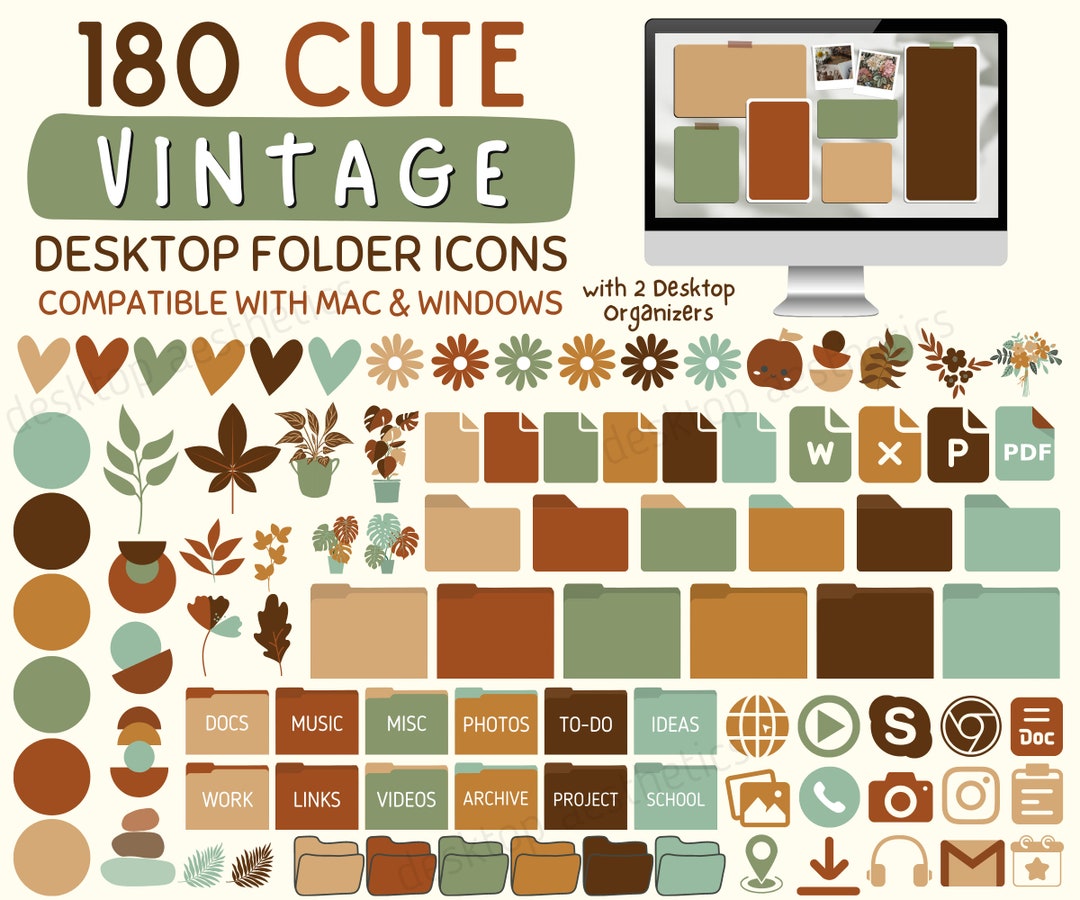 180 VINTAGE Desktop Folder Icons With Free Desktop Organizers for Mac ...