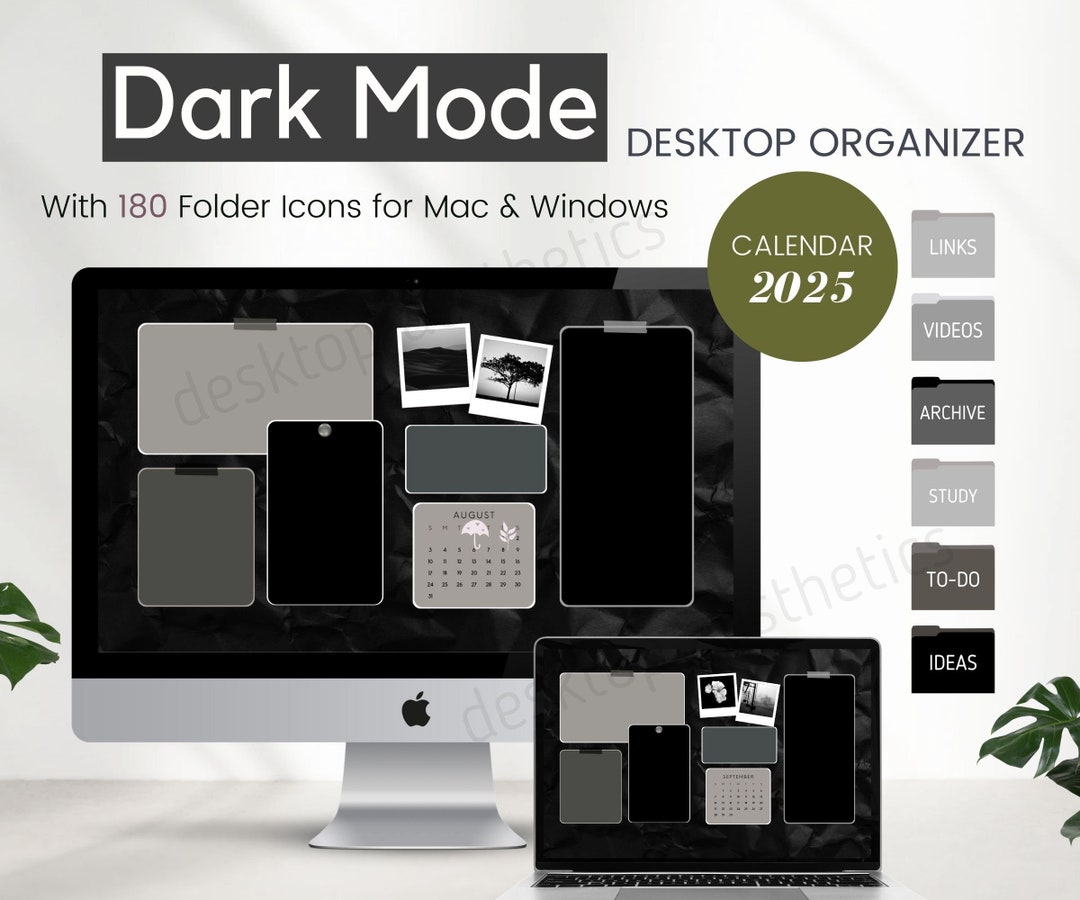2025 Dark Mode Desktop Organizer With Calendar, 180 Black, Grey ...
