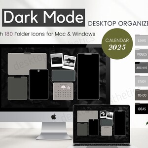 2025 Dark Mode Desktop Organizer With Calendar, 180 Black, Grey ...