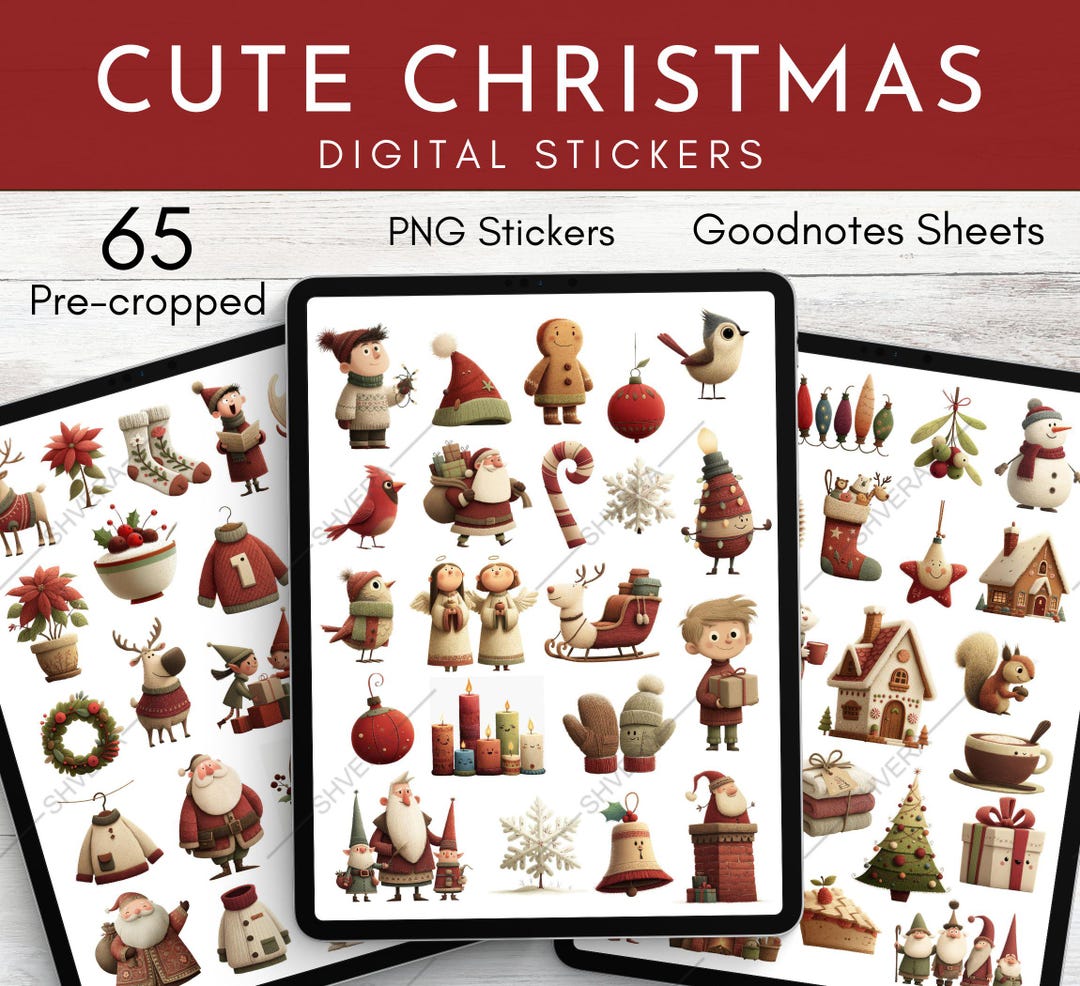 65 Cute Christmas Digital Stickers, Goodnotes, Pre-cropped PNG, Cute ...