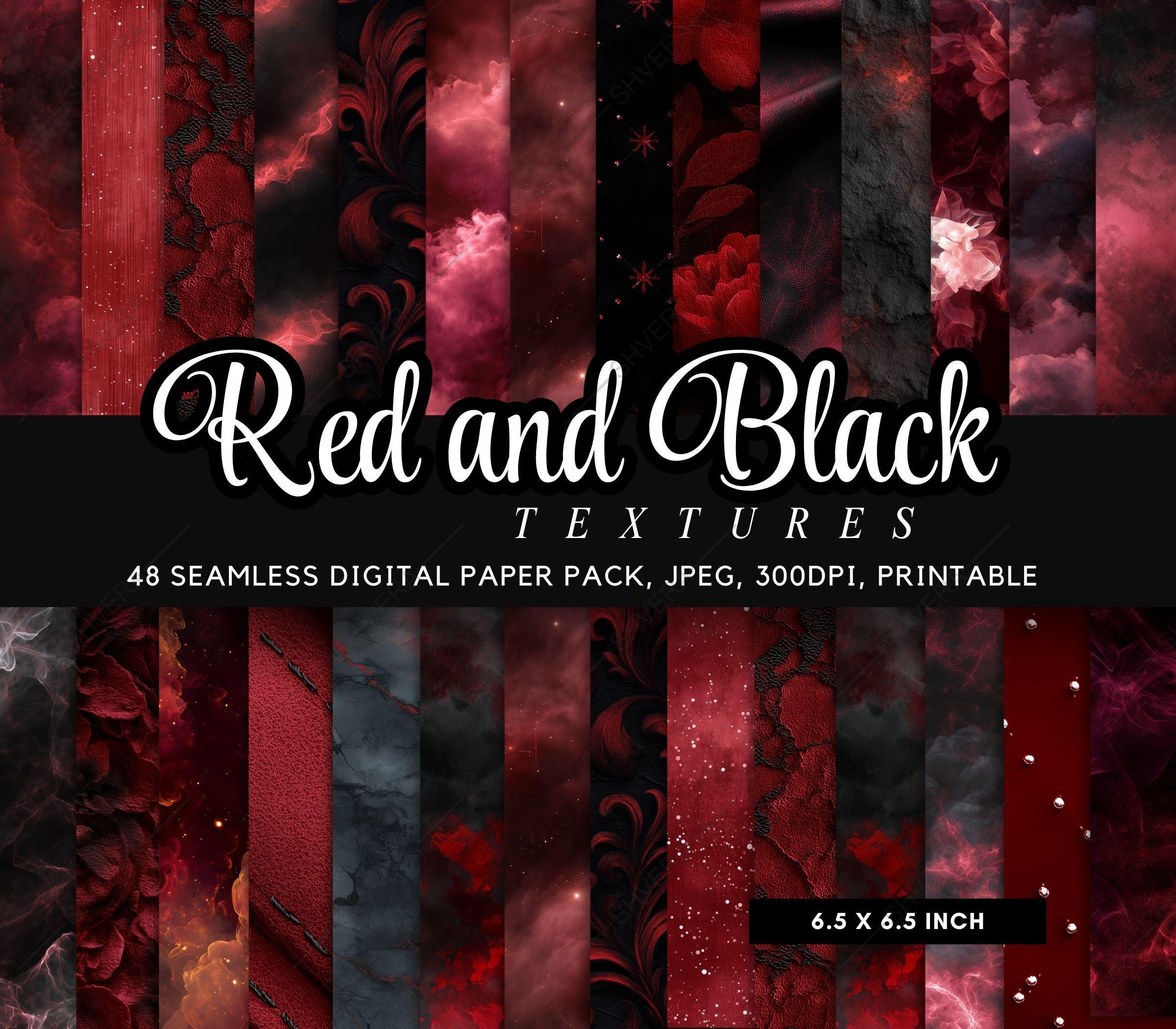 48 Seamless Red and Black Digital Paper Bundle, Gothic Textures ...