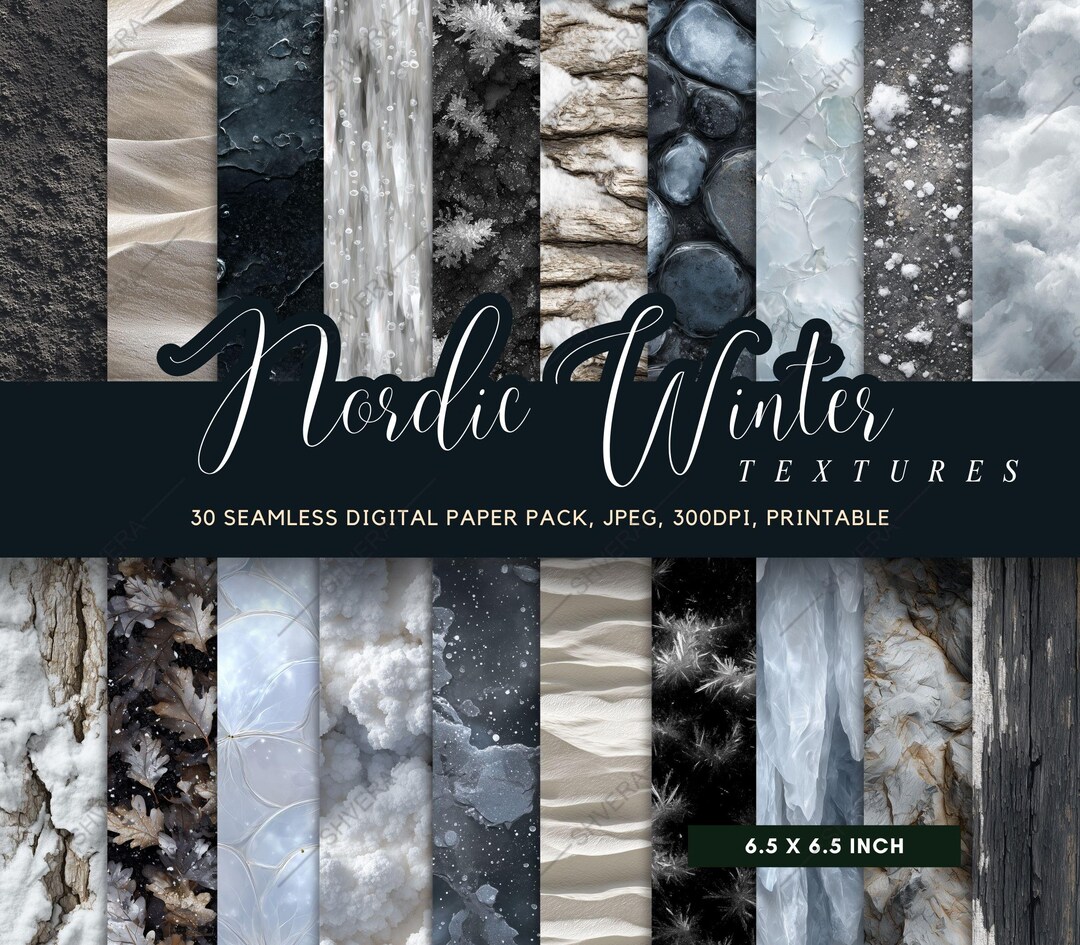 30 Seamless Nordic Winter Texture Bundle, Printable Gray Stone and Snow ...