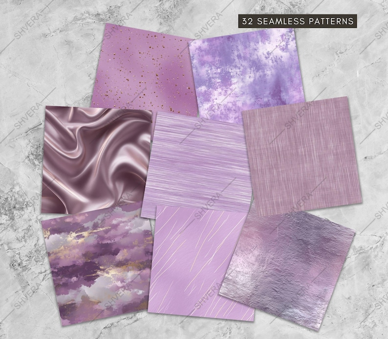 32 Seamless Luxury Purple Digital Paper Bundle, Purple and Gold Marble ...