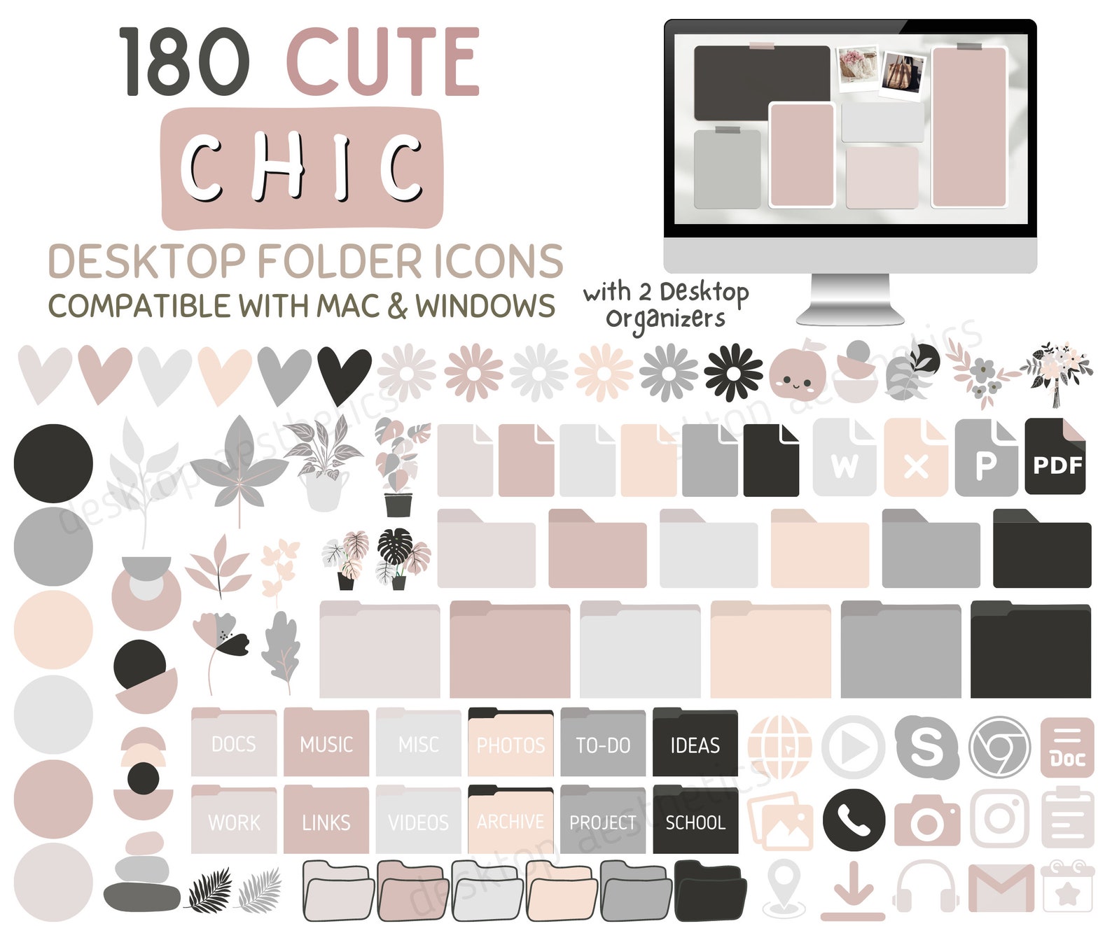 180 Cute Chic Desktop Folder Icons With Free Desktop - Etsy