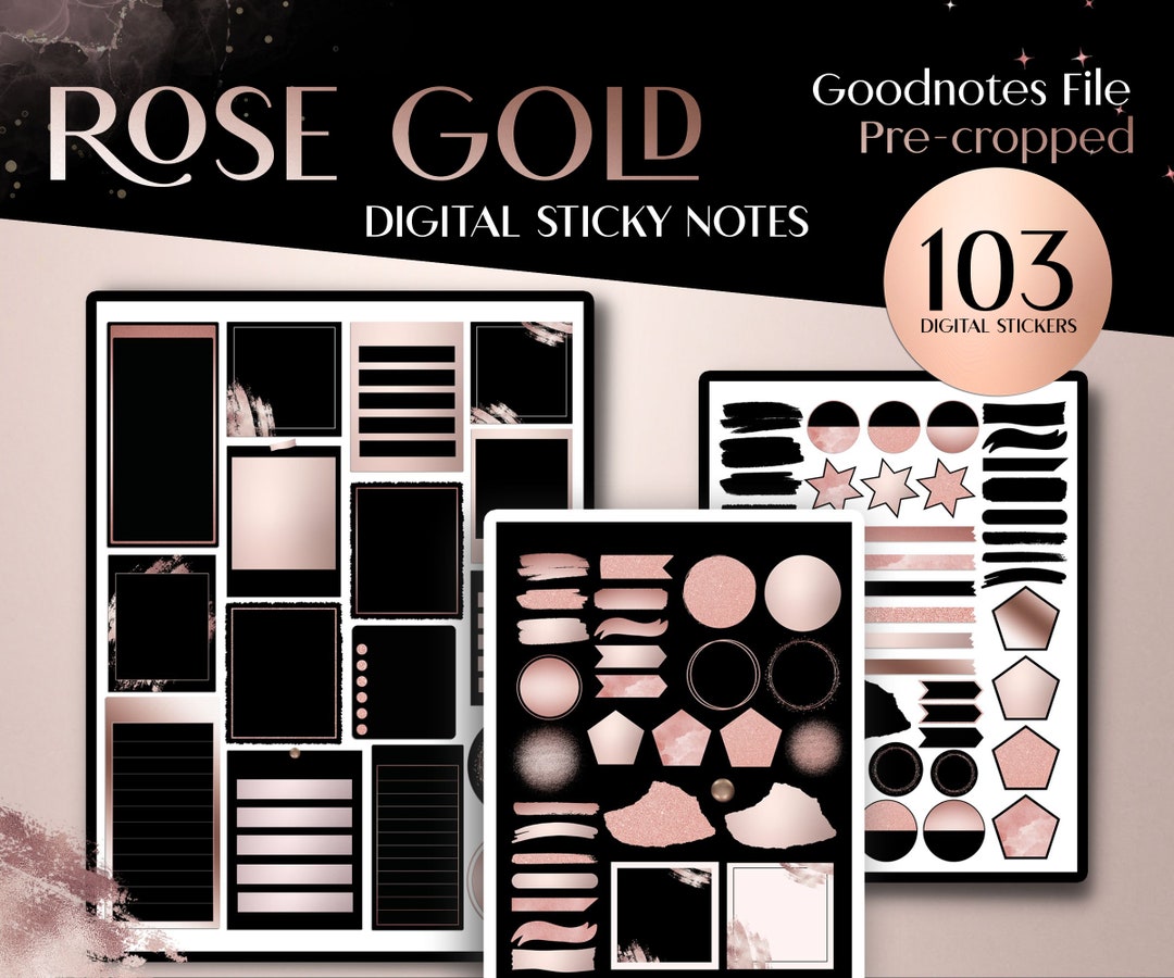 103 Rose Gold Digital Sticky Notes, Pre-cropped Goodnotes Stickers ...