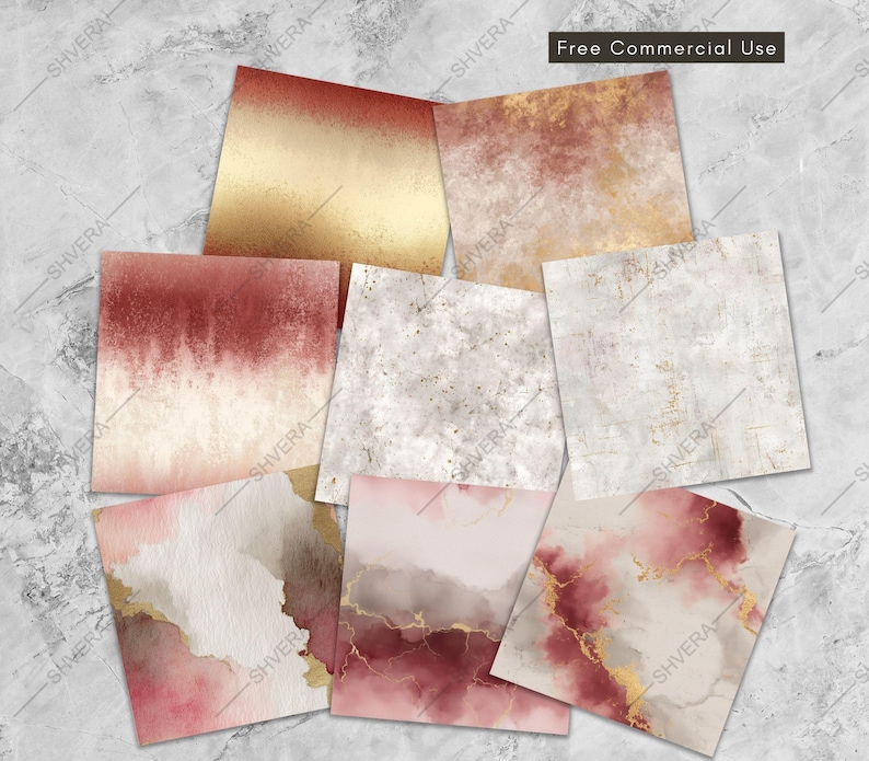 27 Seamless Red and Gold Digital Paper Bundle, Alcohol Ink Backgrounds ...