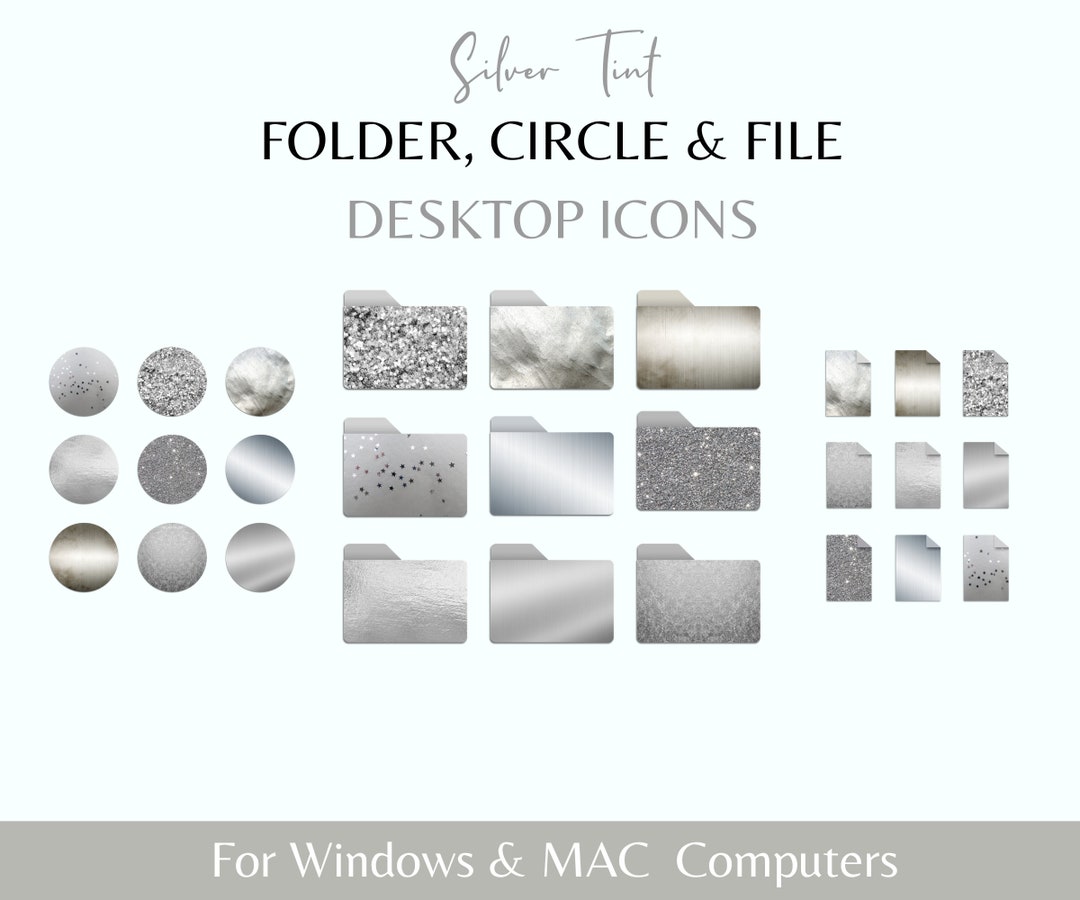 27 Silver Desktop Icons for MacBook and WINDOWS | Circle, Folder, File ...