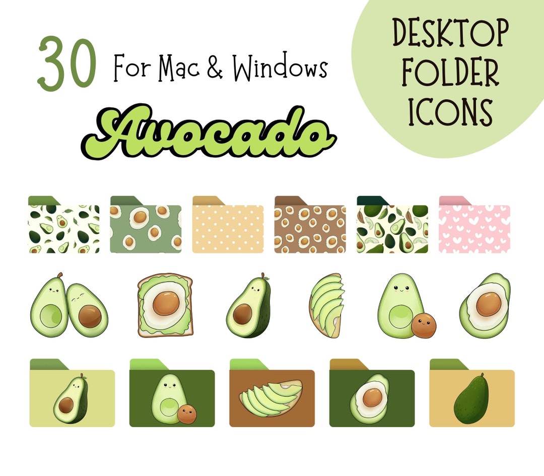 Buy 30 Cute Avocado Folder Icons for MAC and WINDOWS Desktop ...