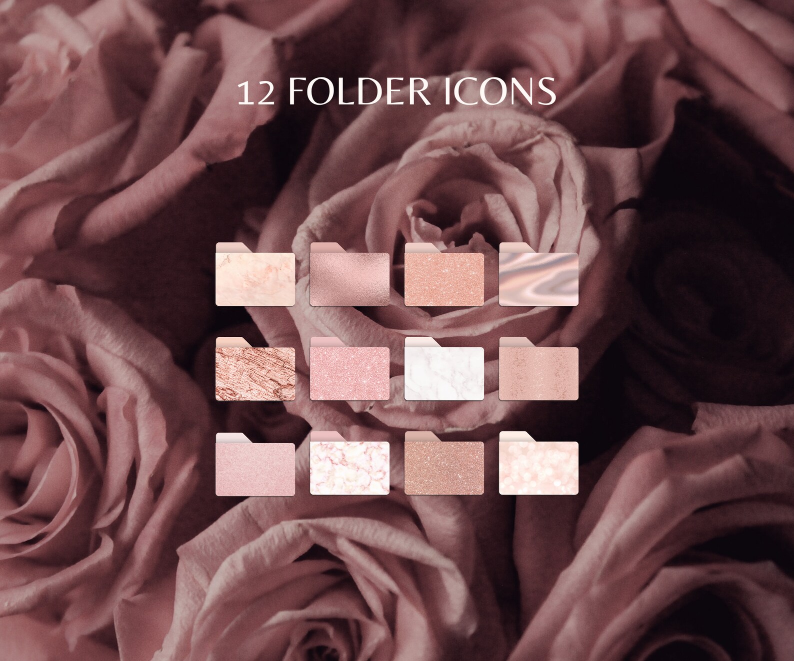 24 Rose Gold Desktop Icons for MacBook and WINDOWS, Circle and Folder ...