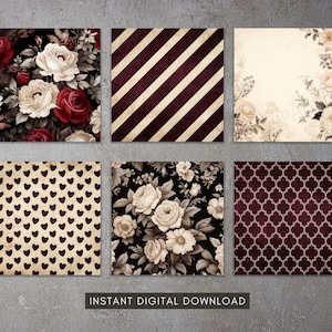 Elegant Burgundy Digital Paper Pack | Vintage | 12 Printable Scrapbook ...