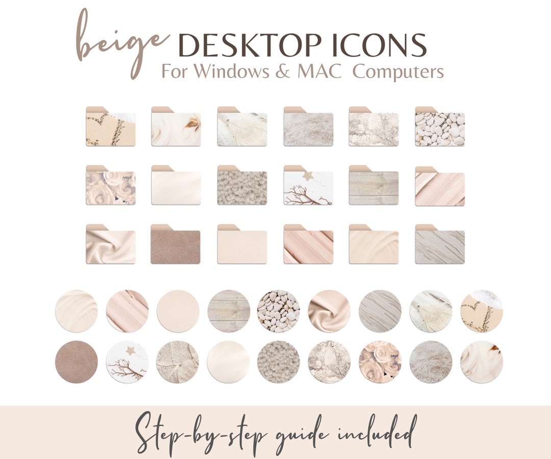 36 BEIGE Folder and Circle Icons for MacBook and WINDOWS Computers ...