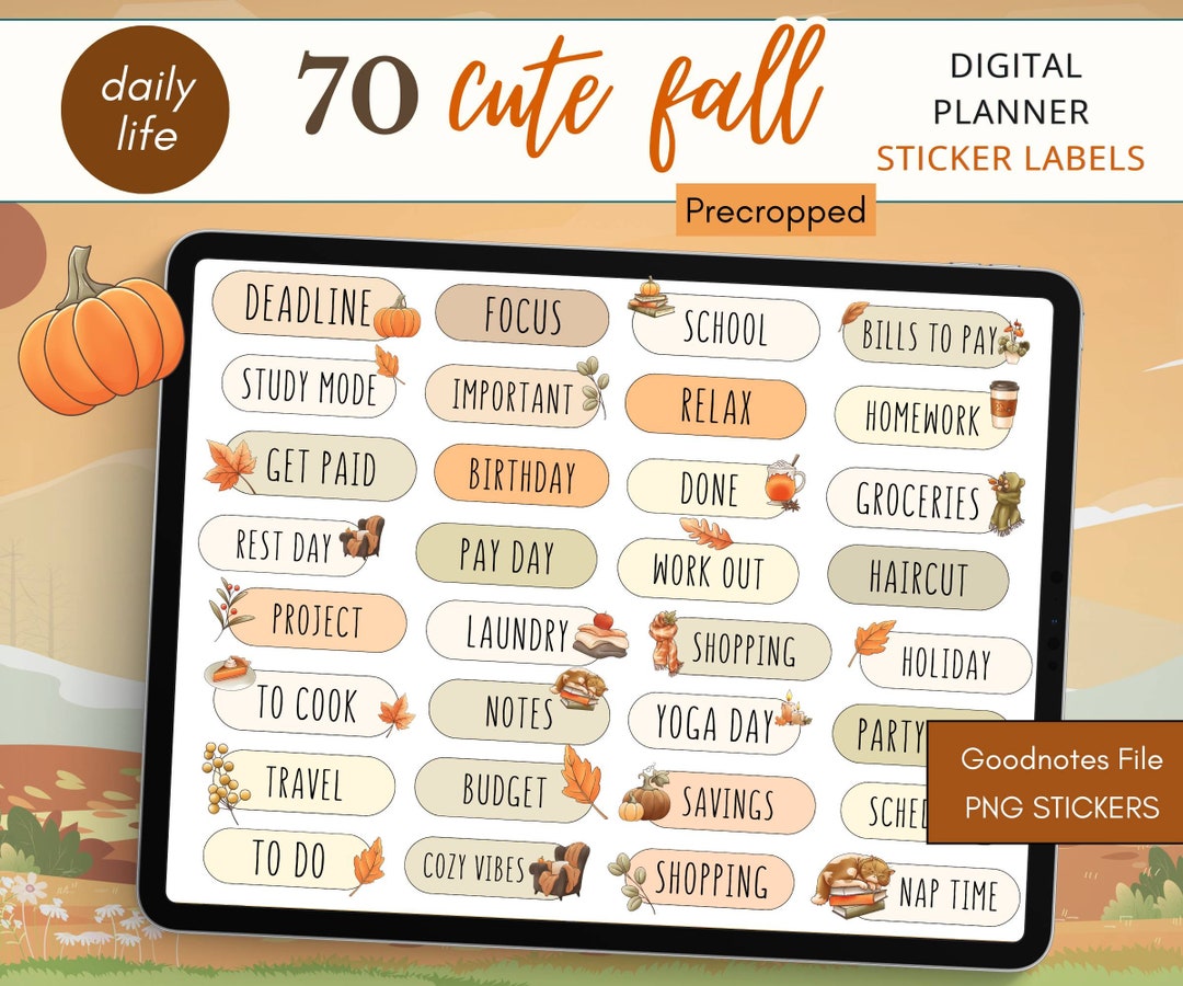 70 Cute Fall Digital Planner Labels, Daily Life Tags, Pre-cropped ...