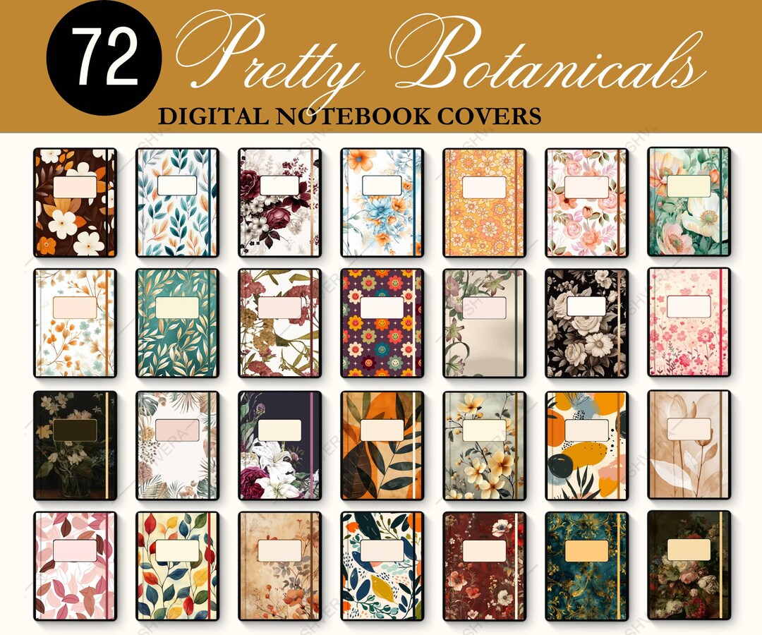 72 Pretty Botanical Digital Cover BUNDLE, Goodnotes Covers, Floral ...