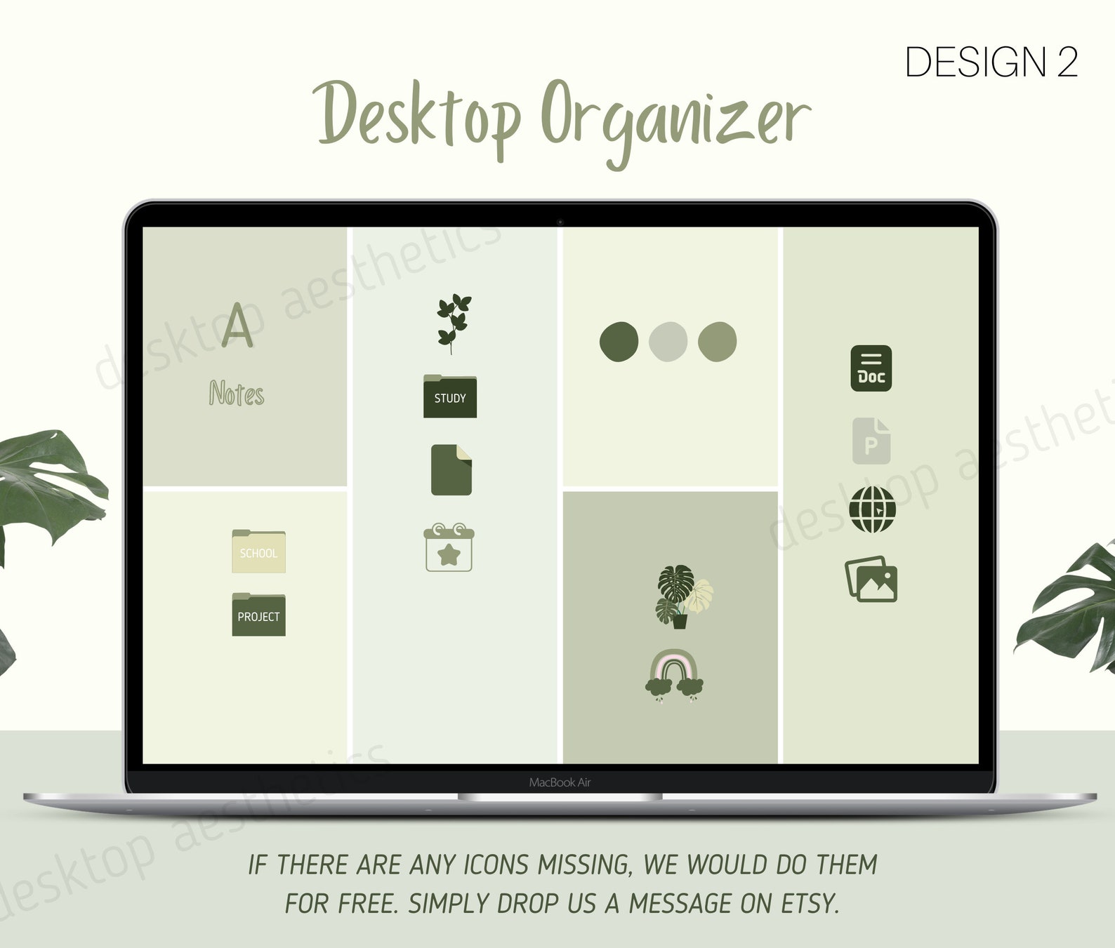 600 Sage Desktop Icons, Desktop Organizer Bundle Botanical Folder Icons ...
