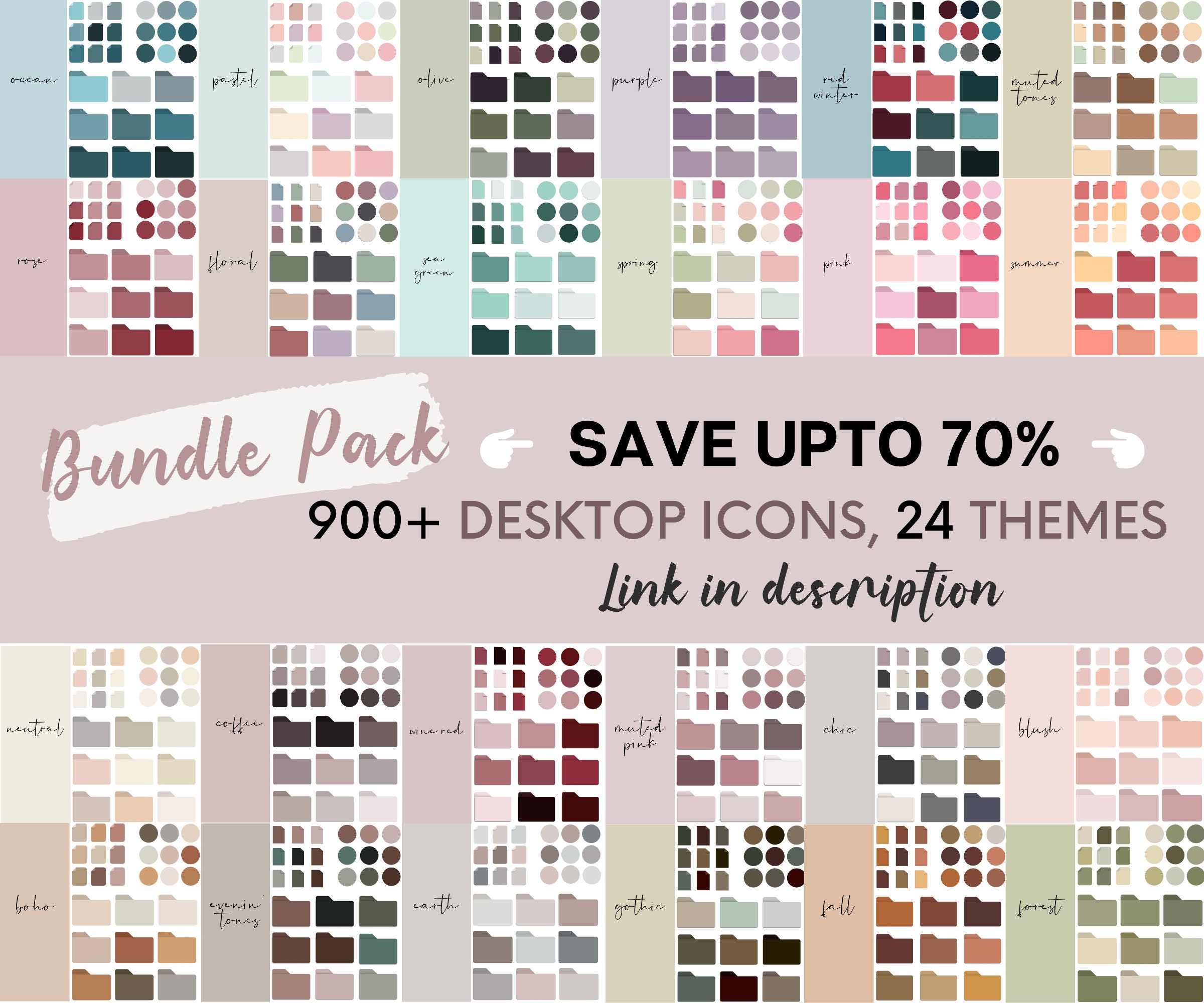 60 BOHO Desktop Folder Icons With 2 Free Wallpaper Organizers for MAC ...