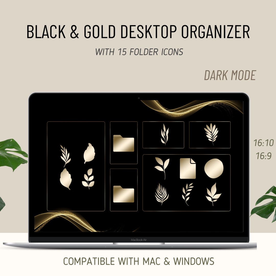 Black and Gold Desktop Organizer, 15 Gold Desktop Folder Icons for Mac ...